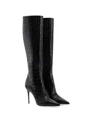 Paris Texas Vera 85 Croco Print High Boots - Black