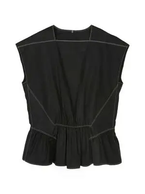 LESS Peplum Hem Blouse - Black