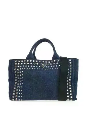 Prada 2010-2020s Canapa Studded-embellished Tote Bag - Blue