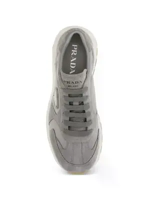 Prada Logo-plaque Suede-panelled Sneakers - Grey