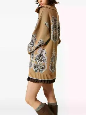 TWINSET Jacquard Wool Blend Knitted Cardigan