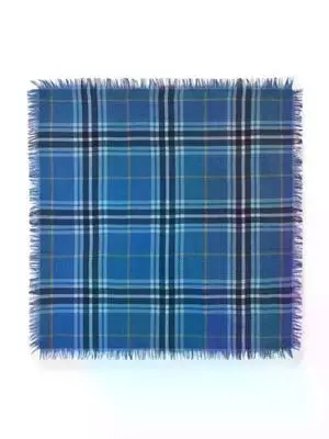 Eric Bompard Tartan Fringed Scarf - Blue