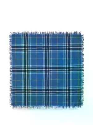 Eric Bompard Tartan Fringed Scarf - Blue