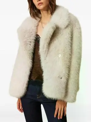 TWINSET Short Faux Fur Coat With Large Lapels