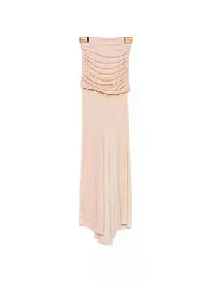 Elisabetta Franchi Ruched Asymmetric Skirt With Logo Plaque
