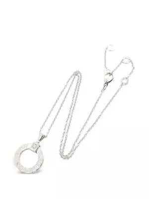 BVLGARI 18k White Gold Diamond Logo Pendant Necklace - Silver