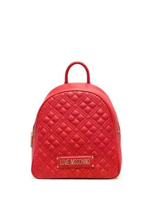 Moschino Quilted Logo-plaque Backpack - Red