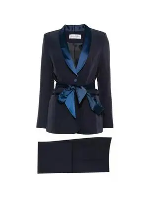 JE SUIS LE FLEUR Satin-lapel Belted Single-breasted Suit - Blue