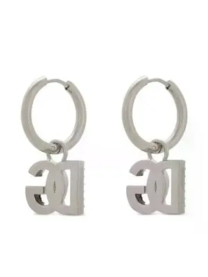 Dolce & Gabbana Logo Charm Polished Hoop Earrings