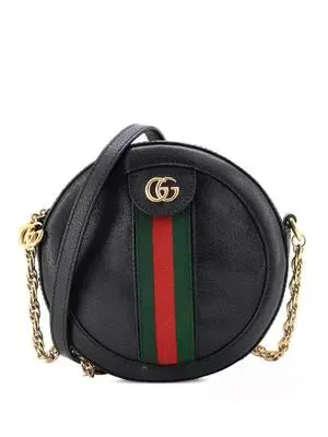 Gucci Ophidia Round Shoulder Bag Leather Mini Crossbody Bag - Black