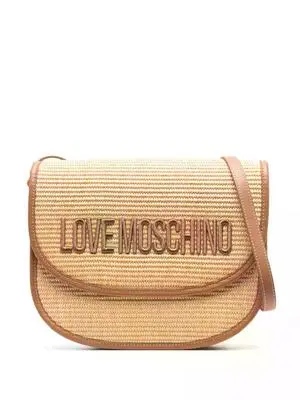 Moschino Embroidered-logo Raffia Shoulder Bag - Neutrals
