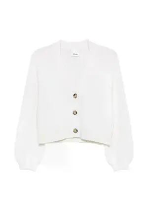 ALLUDE V-neck Cardigan With Ribbed Trim - White