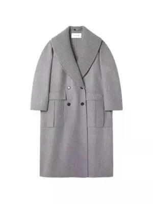 LANVIN Ribbed-collar Double-breasted Coat - Grey