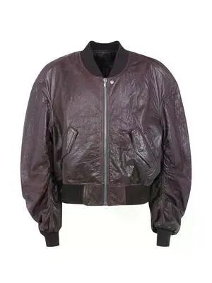 Rick Owens Crinkled Leather Bomber Jacket - Brown