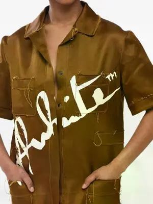 Off-White Midi Shirt Dress With Printed Logo And Raw-cut Edges