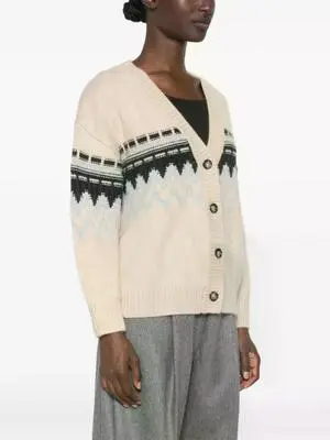 ALLUDE V-neck Cashmere Cardigan With Geometric Print