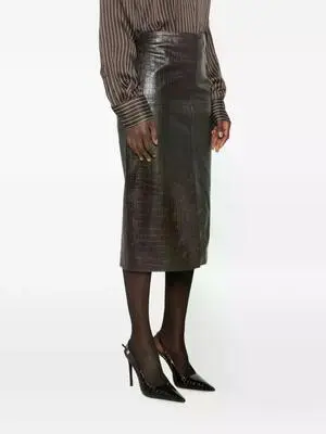 Federica Tosi Crocodile-effect Leather Midi Skirt - Brown