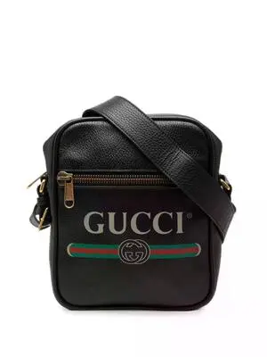 Gucci Grained Calfskin Logo Crossbody Bag - Black
