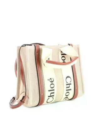 Chloé Woody Convertible Canvas With Leather Small Tote Bag