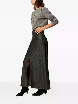 TWINSET Long Flowing Denim Skirt With Front Slit