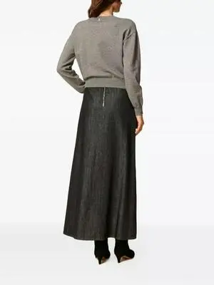 TWINSET Long Flowing Denim Skirt With Front Slit