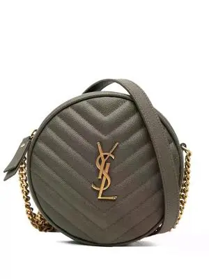 Saint Laurent Chevron Grained De Poudre Round Vinyle Camera Bag Crossbody Bag - Grey