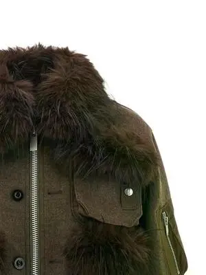 Sacai Faux Fur Trimmed Wool Jacket