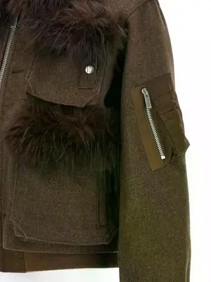 Sacai Faux Fur Trimmed Wool Jacket