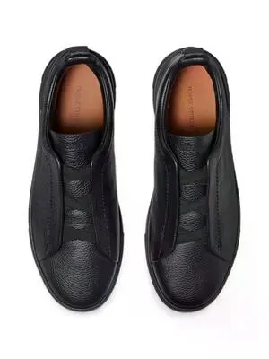 Zegna Triple Stitch Leather Sneakers - Black