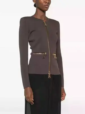 Elisabetta Franchi Zip-detail Cardigan - Brown
