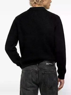Karl Lagerfeld Long-sleeved Knit Polo - Black