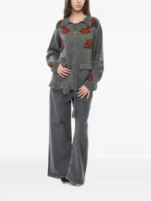 BAZISZT Bazizst Alpaca Wool Embroidered Floral Fringed Sweater