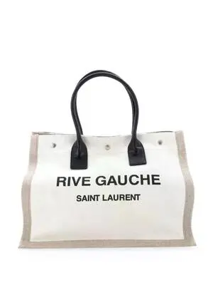 Saint Laurent Rive Gauche Shopper Canvas Small Tote Bag - Neutrals