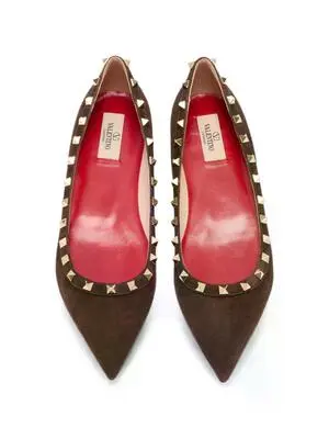 Valentino Garavani Rockstud Pointed-toe Ballet Flats - Brown