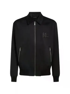 Karl Lagerfeld Monogram Embellished Satin Bomber Jacket - Black