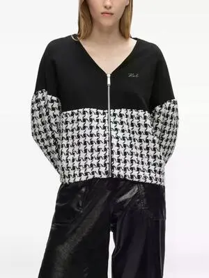 Karl Lagerfeld Bouclé Houndstooth Zip-up Sweatshirt