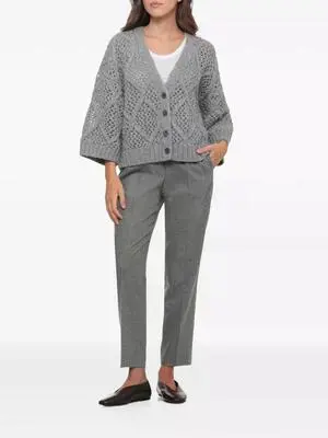 Peserico Perforated-knit Bead-embellished Sweater - Grey