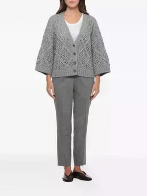 Peserico Perforated-knit Bead-embellished V-neck Sweater