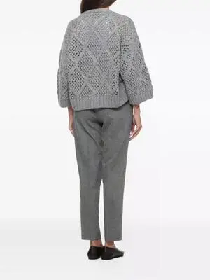 Peserico Perforated-knit Bead-embellished V-neck Sweater