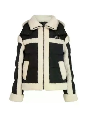 Karl Lagerfeld Puffer Jacket With Faux-shearling Trim - Black