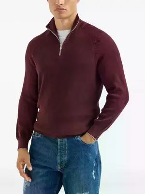 Brunello Cucinelli Cotton English Rib Half-zip Sweater - Red