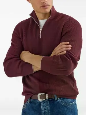 Brunello Cucinelli Cotton English Rib Half-zip Sweater - Red