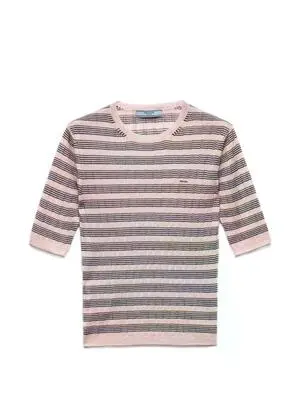 Prada Striped Cashmere And Silk Cropped Sweater