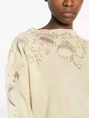 Ermanno Scervino Cashmere Sweater With Sequin And Lace Embellishments