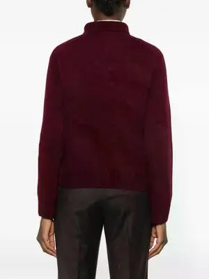 ALLUDE Burgundy Waffle Knit Polo Collar Button-up Sweater