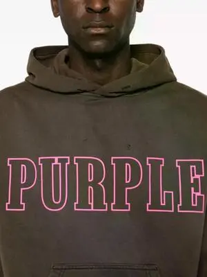 PURPLE BRAND Distressed Logo Cotton Hoodie