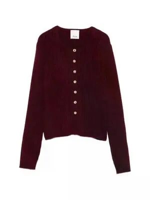 ALLUDE Ribbed Knit Button-up Cardigan - Red