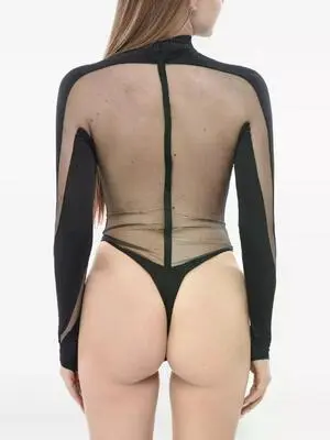 MUGLER Sheer Bodysuit With Silver-tone Logo