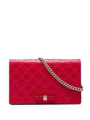 Gucci 2000-2015 Mini Guccissima Bow Signature Wallet On Chain Crossbody Bag - Red