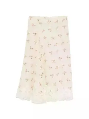 P.a.r.o.s.h Floral Print Midi Skirt With Lace Trim - Neutrals